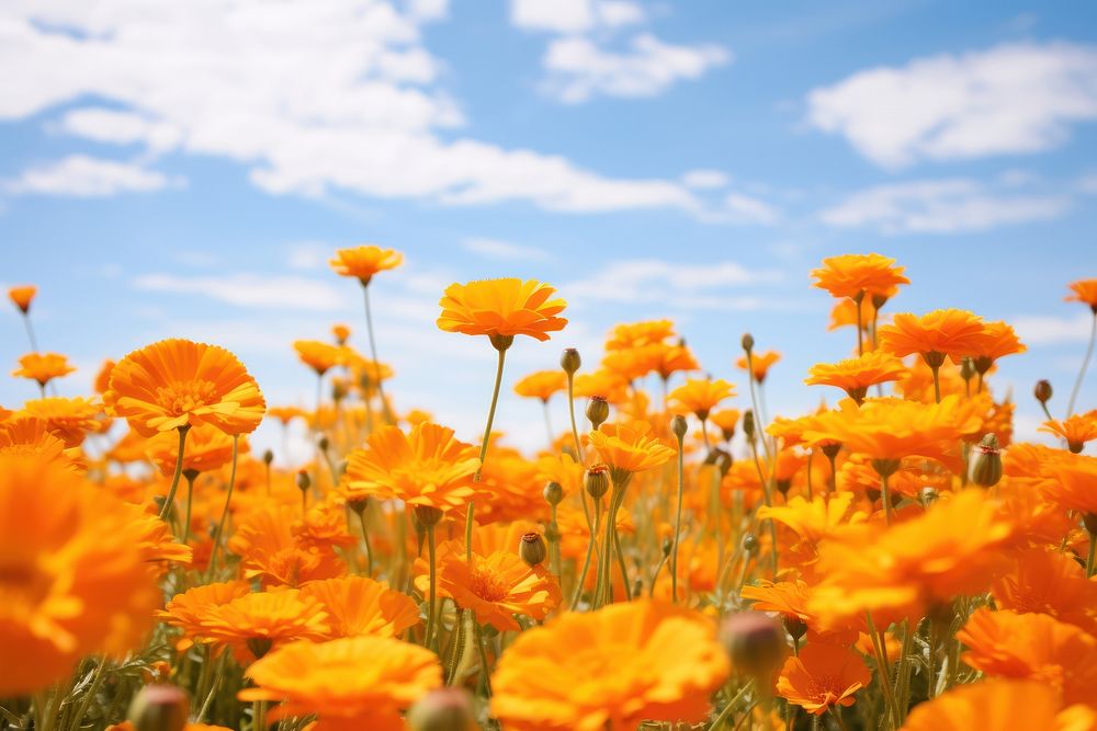 Orange flower field landscape nature | Free Photo - rawpixel
