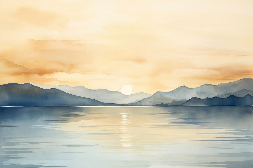Lake watercolor background painting landscape | Free Photo Illustration ...