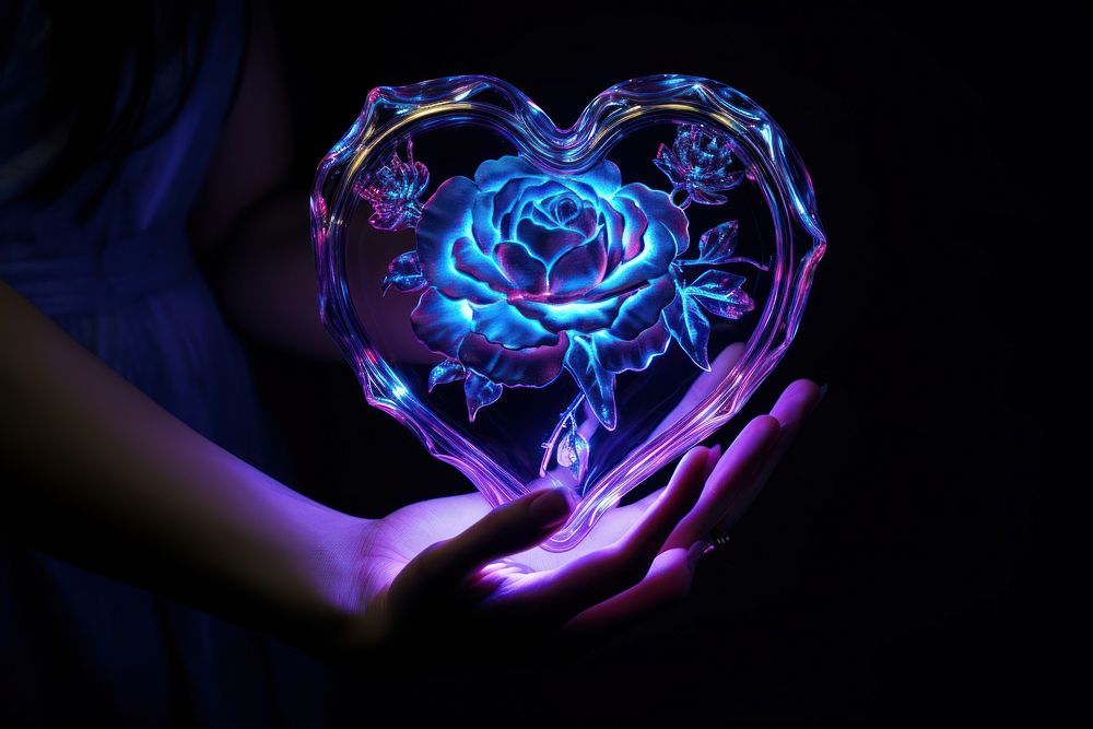 Neon heart and rose hand | Premium Photo Illustration - rawpixel