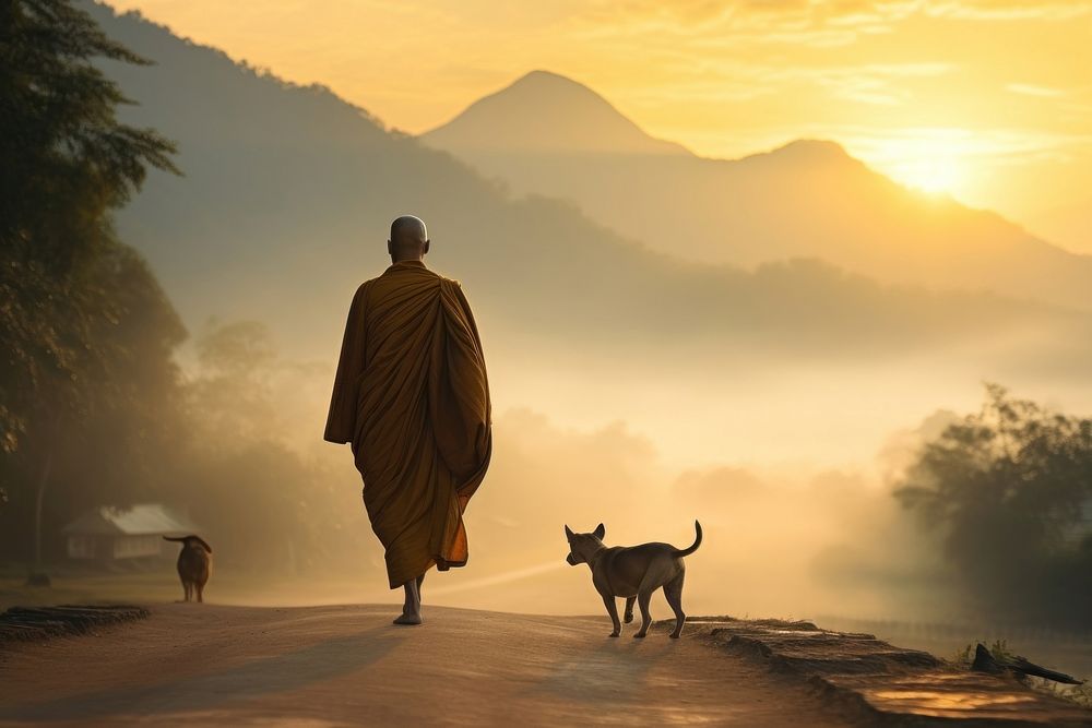 Thailand walking monk dog. | Free Photo - rawpixel