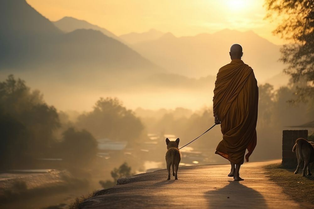 Thailand walking monk dog. | Premium Photo - rawpixel
