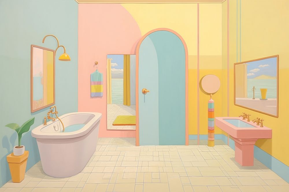 Painting Bathroom border bathroom bathtub | Premium Photo Illustration ...