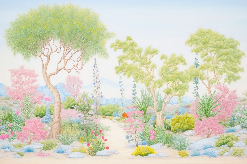 Painting Bush border outdoors nature | Free Photo Illustration - rawpixel