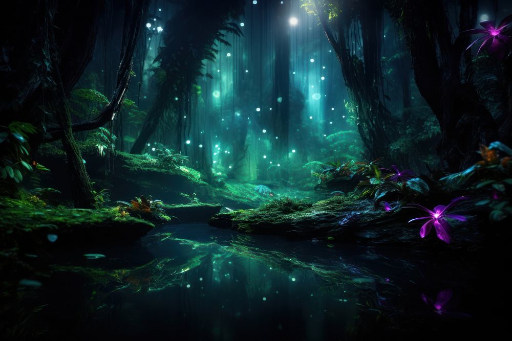 Bioluminescence Rainforest background rainforest outdoors | Premium ...