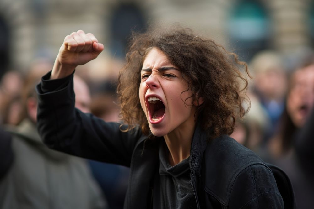 Protest shouting adult woman. | Premium Photo - rawpixel