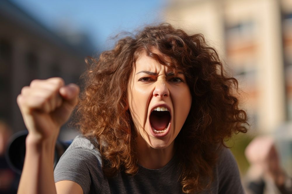 Protest shouting adult woman. | Premium Photo - rawpixel