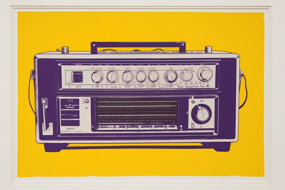 Silkscreen paper radio yellow purple | Premium Photo Illustration ...