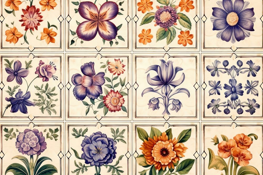 Flowers tiles pattern art architecture. | Premium Photo - rawpixel