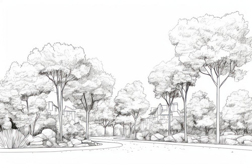 Tree park sketch drawing architecture. | Premium Photo Illustration ...