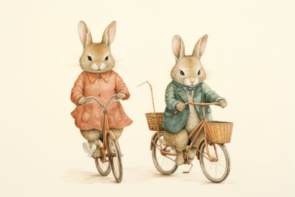 Rabbit characters riding bicycle vehicle | Free Photo Illustration ...