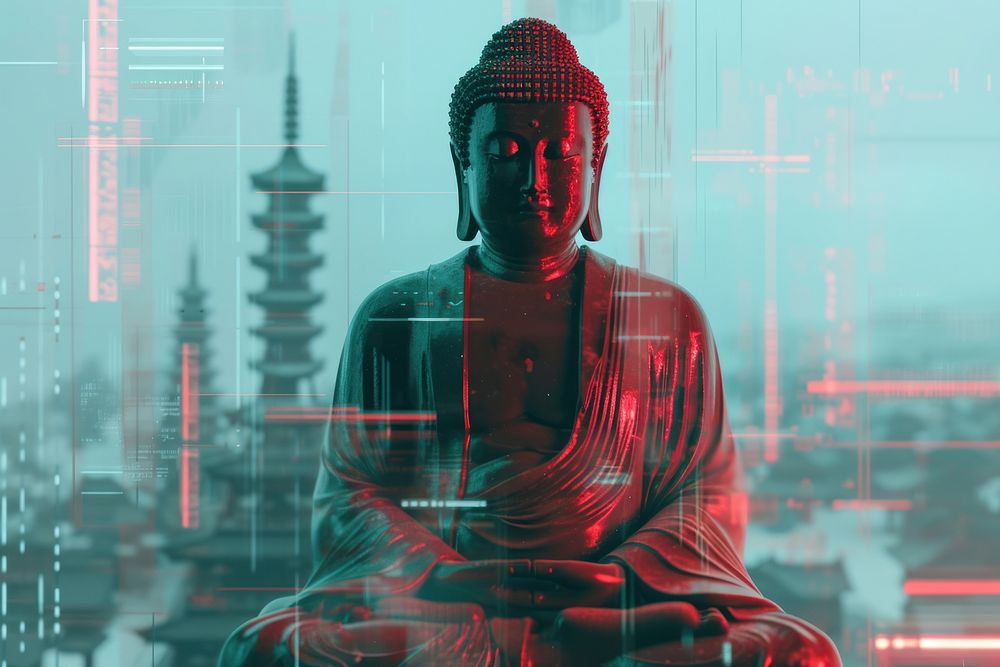 serene Buddha amidst digital metropolis | Free Photo - rawpixel