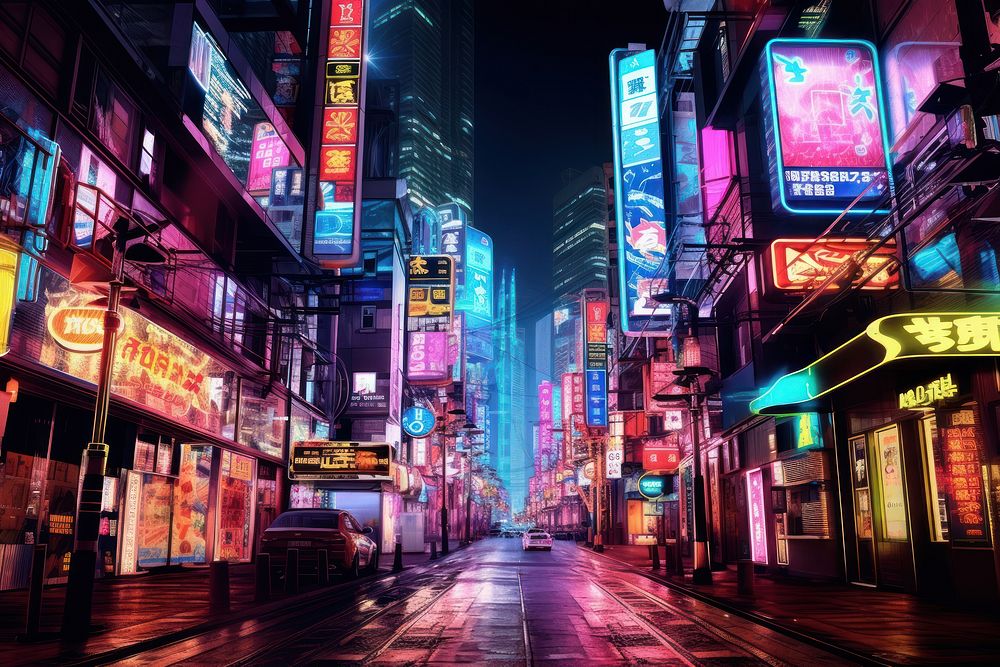 Neon light city architecture metropolis. | Free Photo Illustration ...