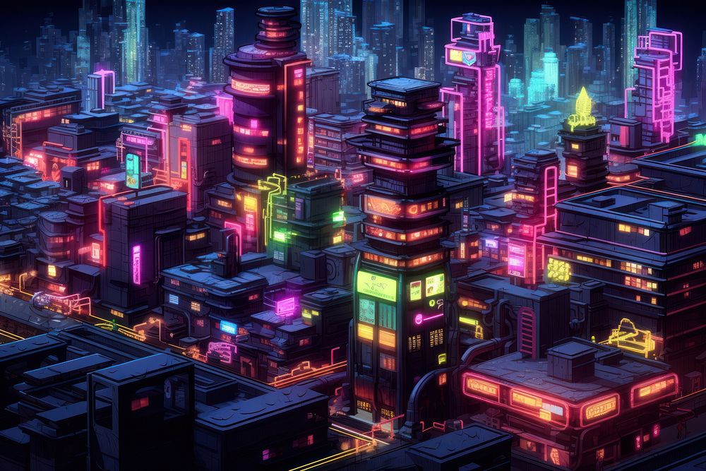 Neon light city architecture metropolis | Free Photo Illustration ...