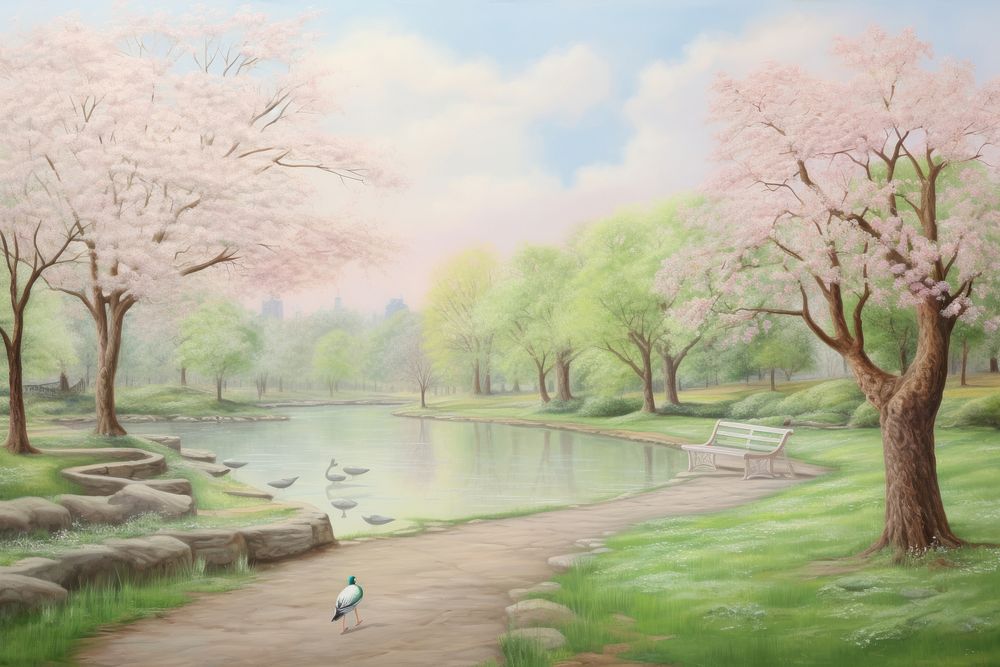 Painting spring park landscape outdoors | Premium Photo Illustration ...