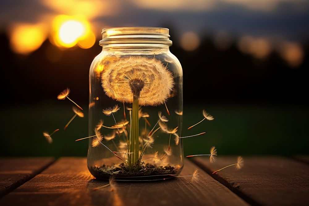 Dandelion jar plant container lighting. | Premium Photo - rawpixel