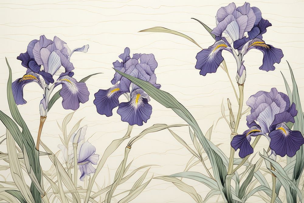 Japanese iris flower art plant | Free Photo Illustration - rawpixel