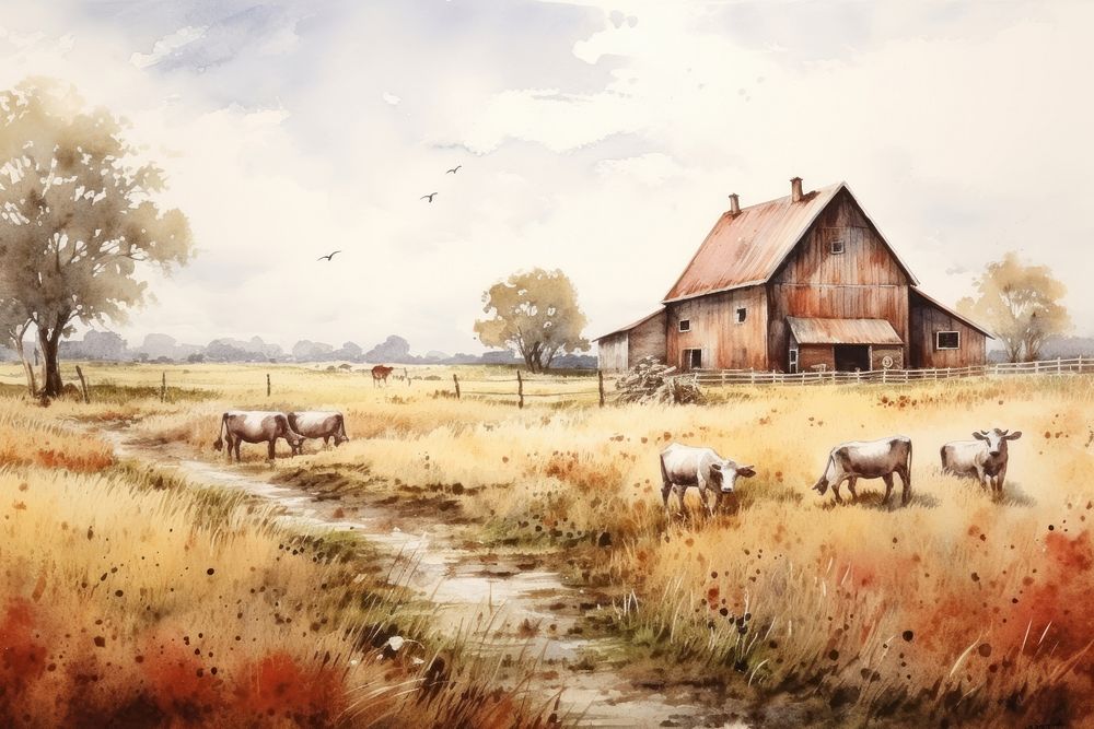 Farm barn and cows aesthetic | Free Photo Illustration - rawpixel