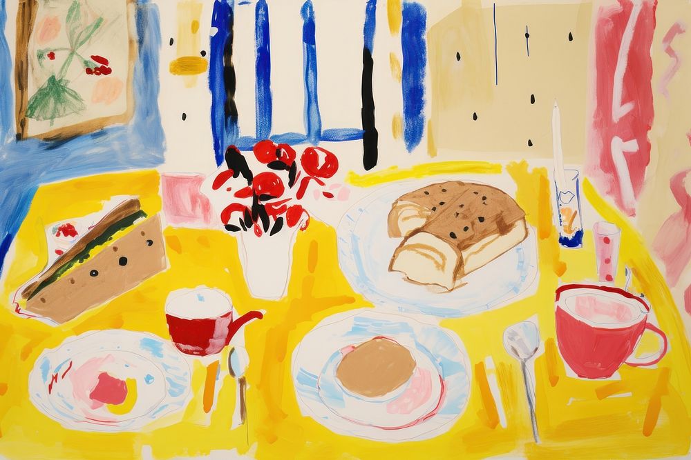 Breakfast table art painting food. | Premium Photo Illustration - rawpixel
