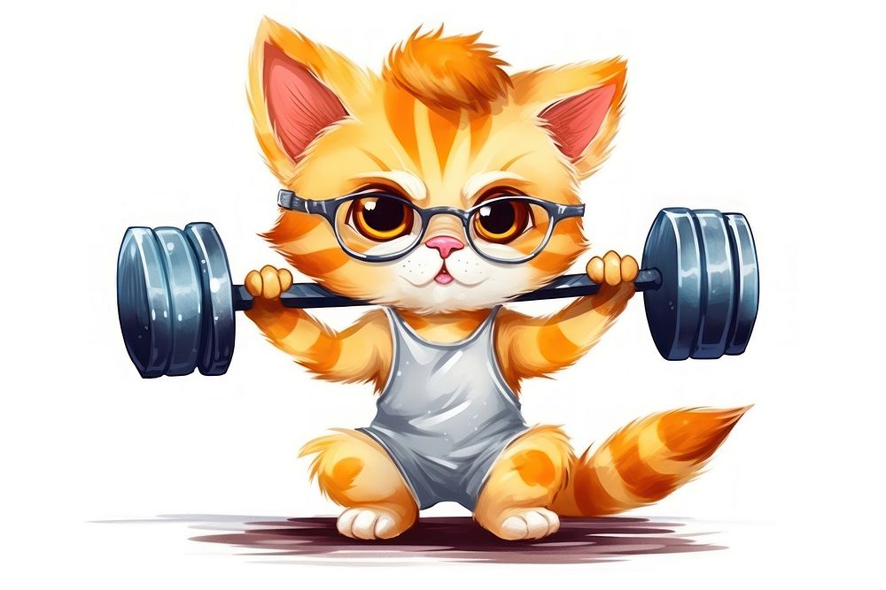 Sports cartoon cute weightlifting. | Free Photo Illustration - rawpixel