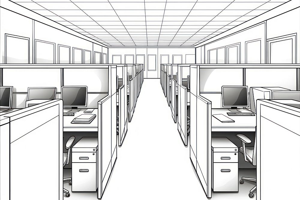 Cubicles office furniture computer sketch. | Free Photo Illustration ...