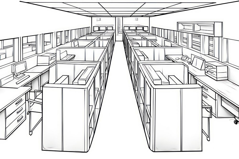 Cubicles office sketch furniture diagram. | Free Photo Illustration ...