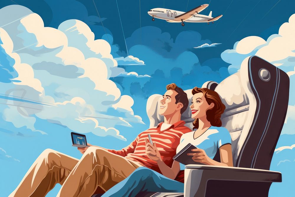 Flying couch watching television airplane | Free Photo Illustration ...