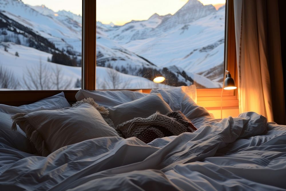 Snow mountain bedroom furniture pillow. | Free Photo - rawpixel