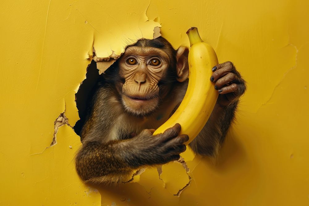 Monkey peeking animal banana wildlife. | Premium Photo - rawpixel