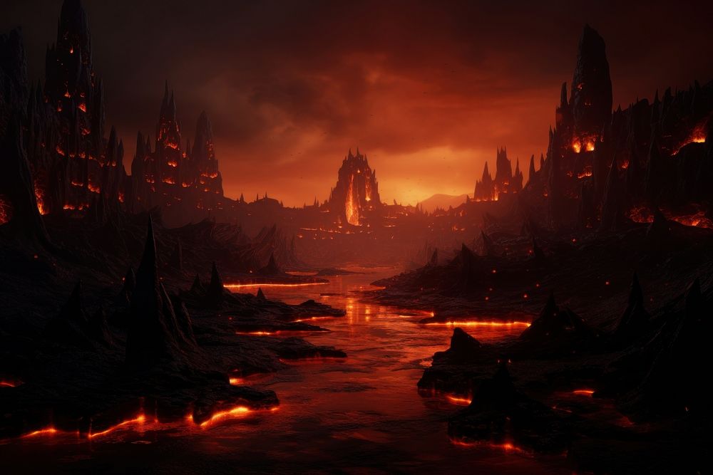 Hell landscape outdoors volcano. | Premium Photo - rawpixel