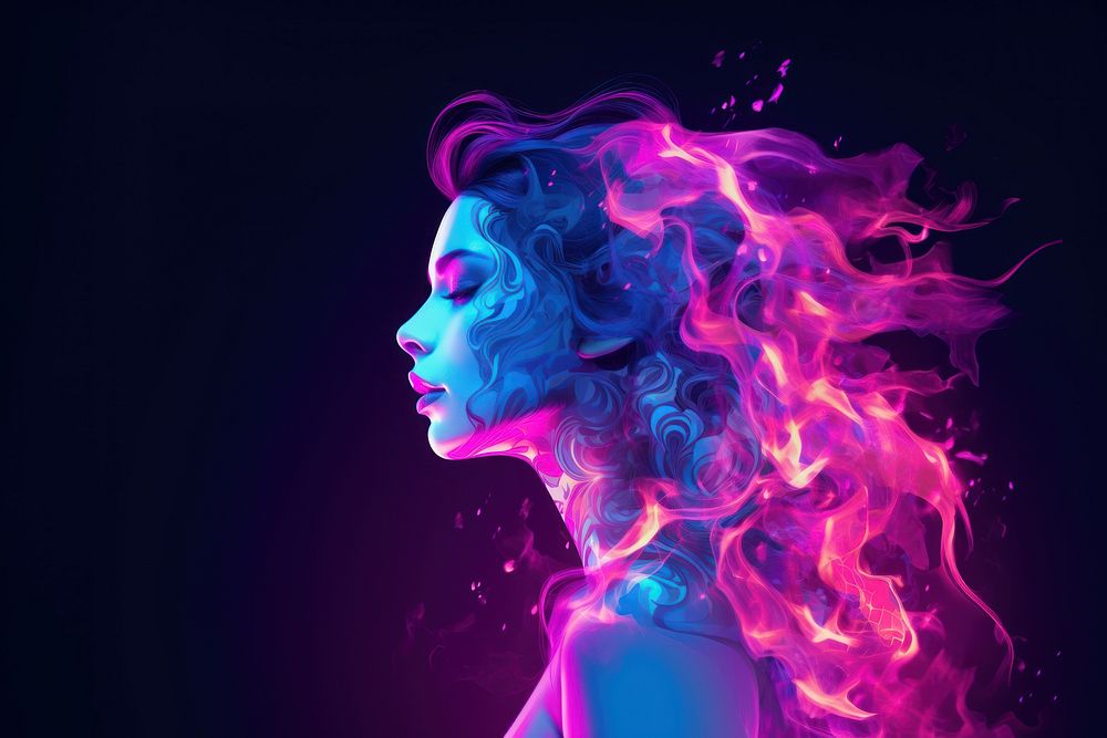 Neon fire portrait purple smoke. | Premium Photo Illustration - rawpixel