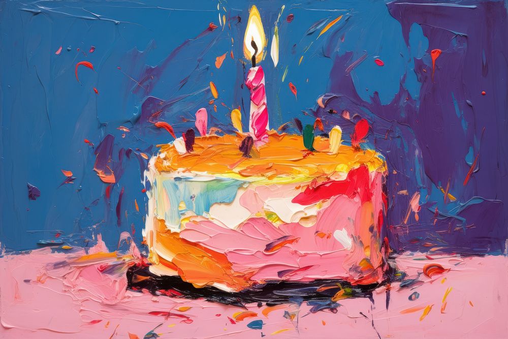 Birthday cake painting dessert food. | Premium Photo Illustration ...