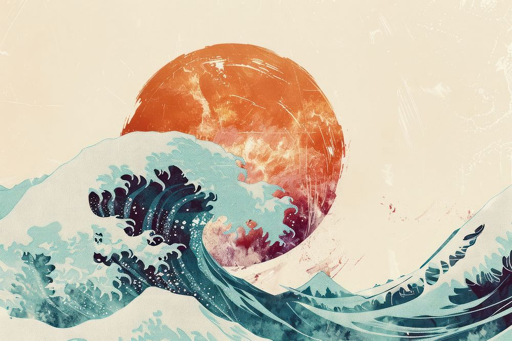 Japanese wave painting art creativity. | Premium Photo Illustration ...