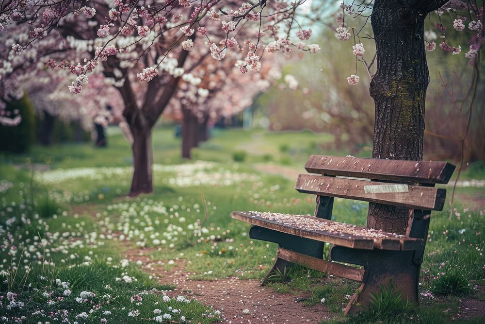 Bench tree park spring day | Free Photo - rawpixel