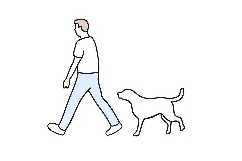 Man walking dog drawing cartoon | Free Photo Illustration - rawpixel