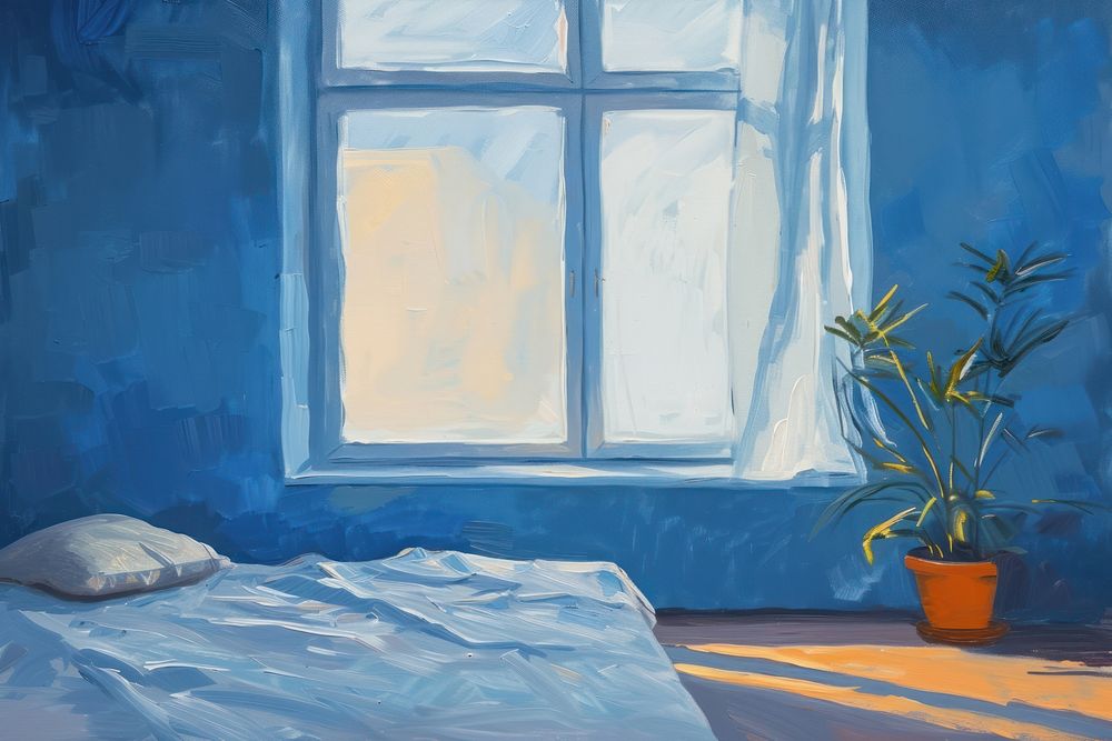Minimal space bedroom painting window | Premium Photo Illustration ...