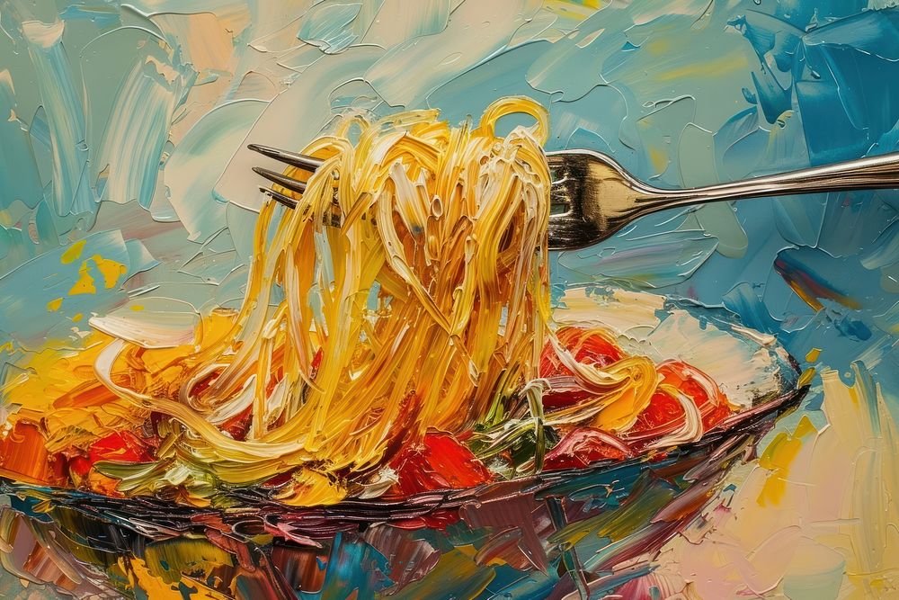 Spaghetti painting noodle pasta | Free Photo Illustration - rawpixel