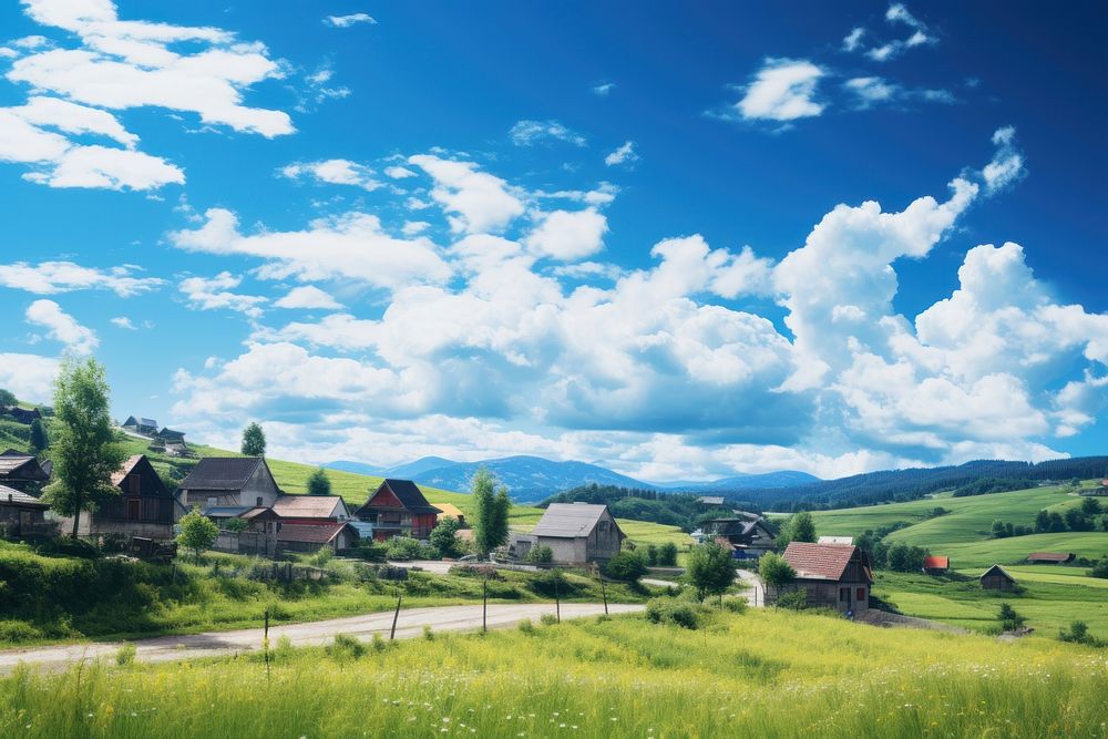 Photo beautiful blue sky village | Premium Photo - rawpixel