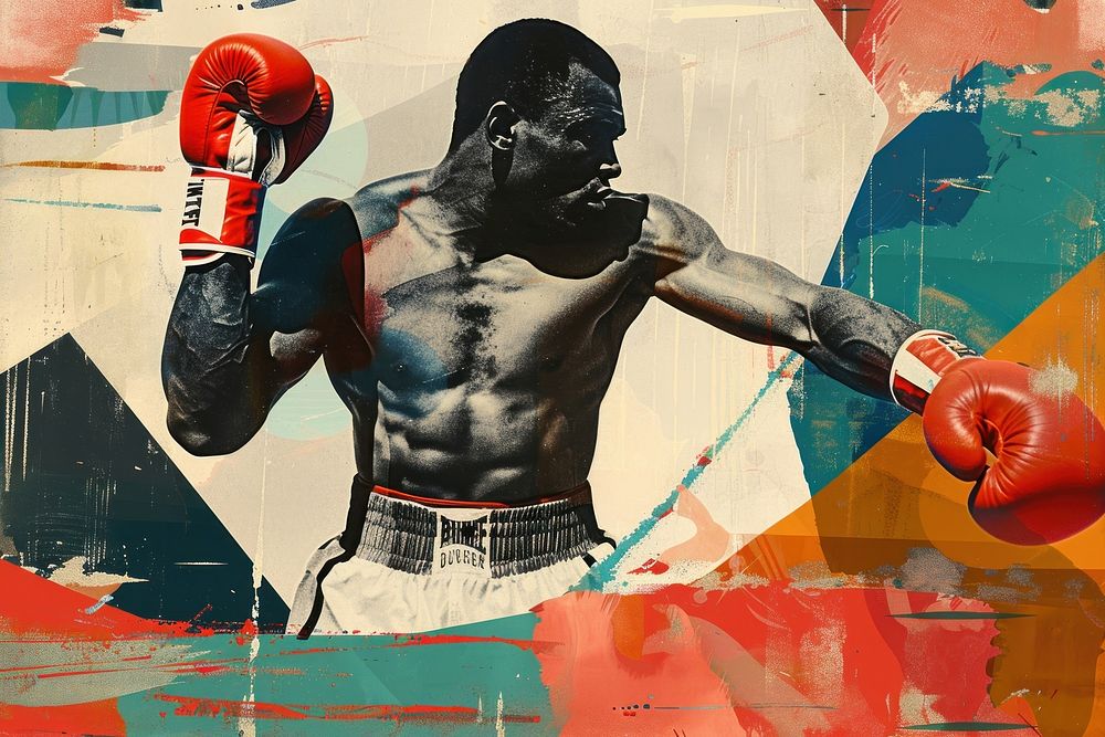 Paper collage boxer punching sports | Free Photo Illustration - rawpixel