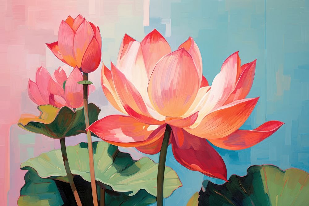 Lotus painting flower dahlia | Free Photo Illustration - rawpixel