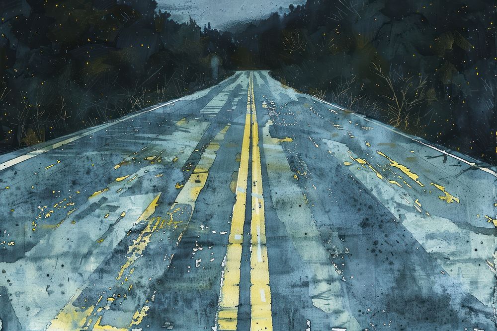 Empty road painting outdoors highway. | Free Photo Illustration - rawpixel