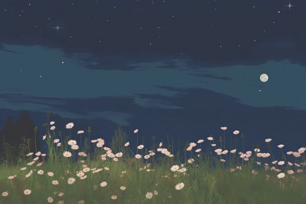 Esthetic flower field nighttime landscape | Free Photo Illustration ...