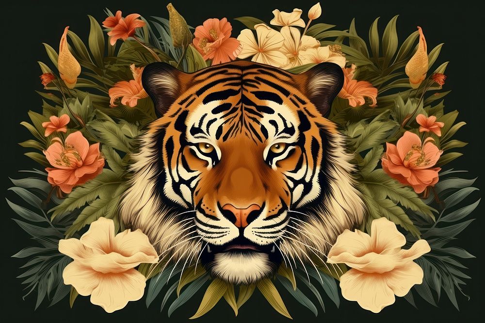 Realistic vintage drawing tiger flower | Premium Photo Illustration ...