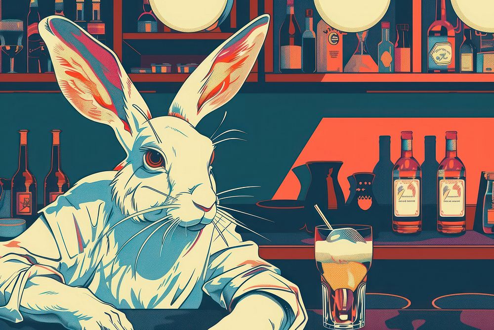 Drinking rabbit alcohol pub style | Free Photo Illustration - rawpixel