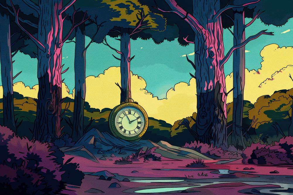 Illustration big clock deep forest | Premium Photo Illustration - rawpixel