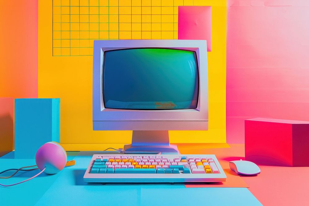 Retro collage Computer computer table | Premium Photo Illustration ...