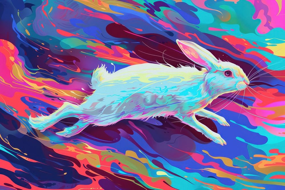 Rabbit racing quickly Wonderland style | Free Photo Illustration - rawpixel