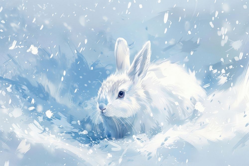 White funny fluffy rabbit snow | Free Photo Illustration - rawpixel
