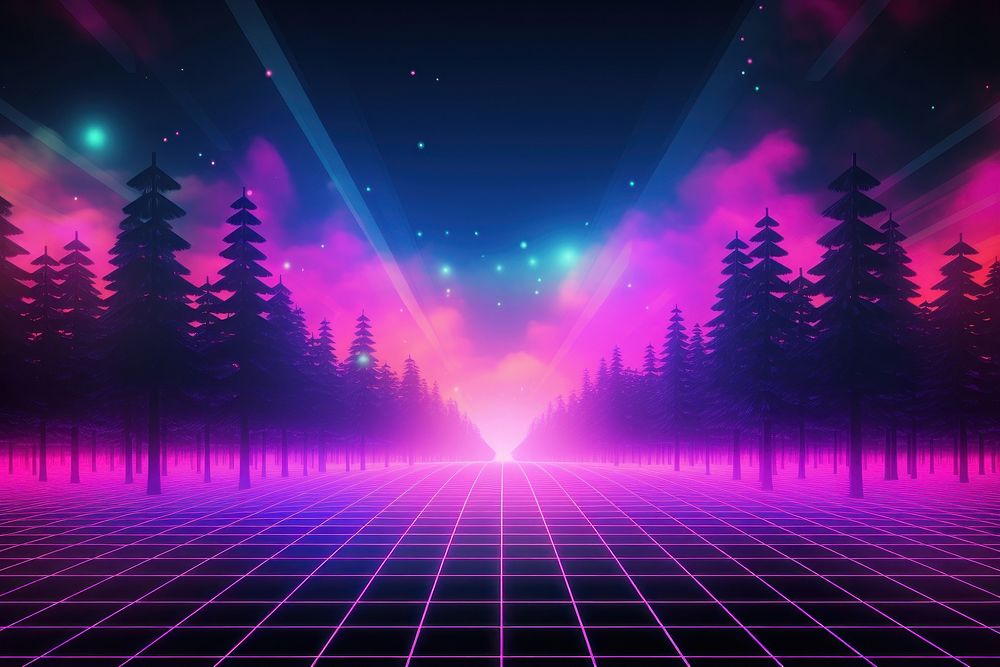 Retrowave forest abstract nature purple. | Premium Photo Illustration ...