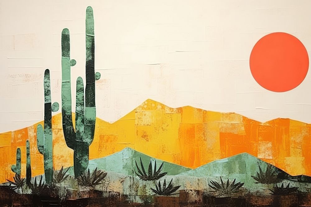 Landscape cactus desert art painting | Free Photo Illustration - rawpixel