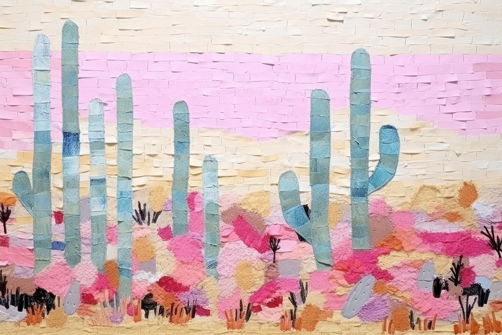 Landscape cactus desert art painting | Premium Photo Illustration ...